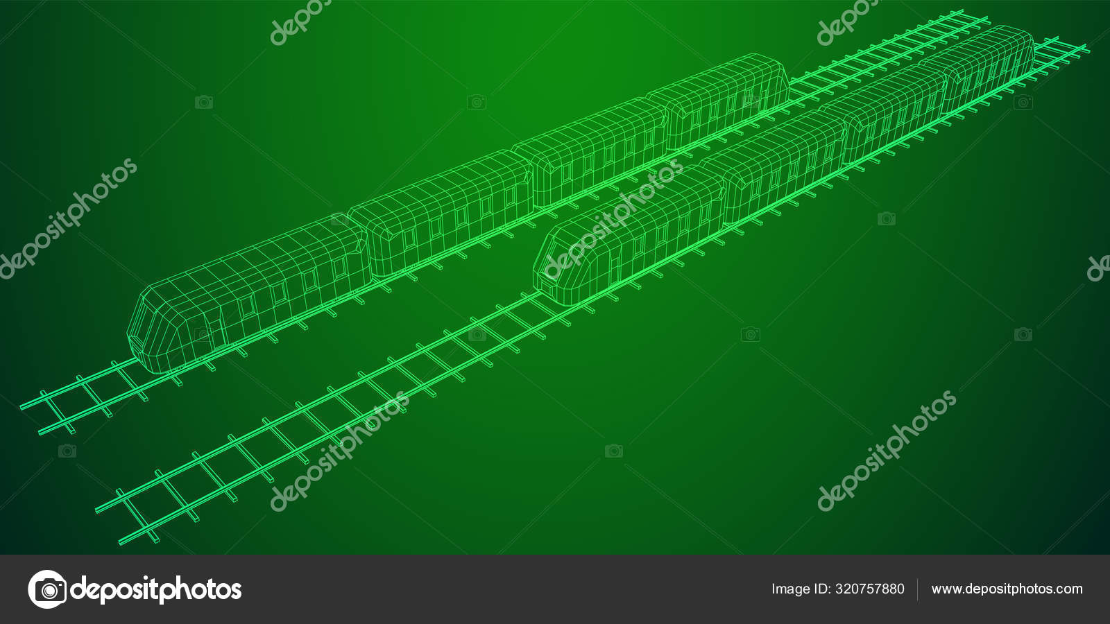 High speed train in motion. Vector rendering of 3d. Wire-frame style ...