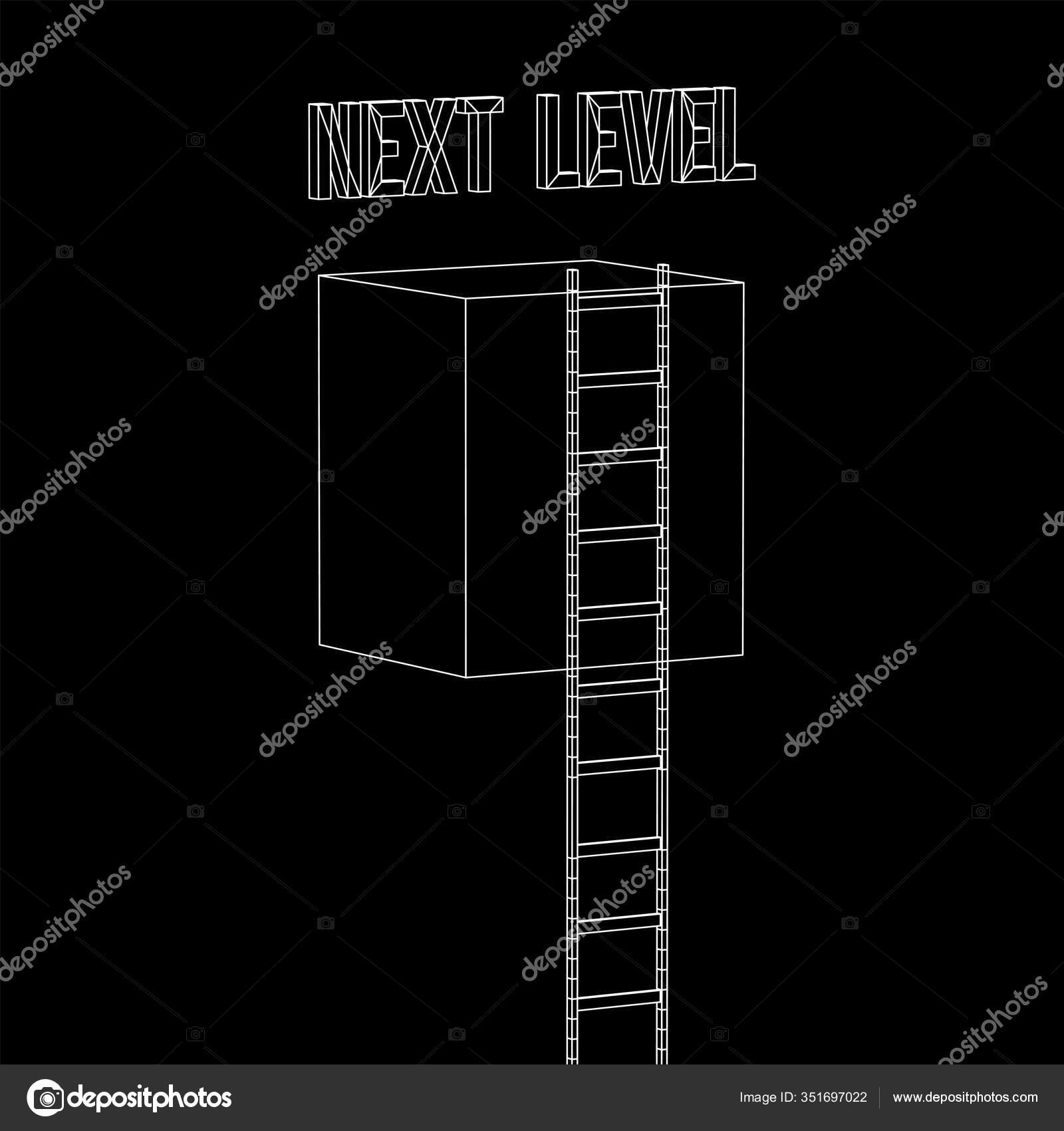 Next level with high giant box wall towards the sky with clouds and ...