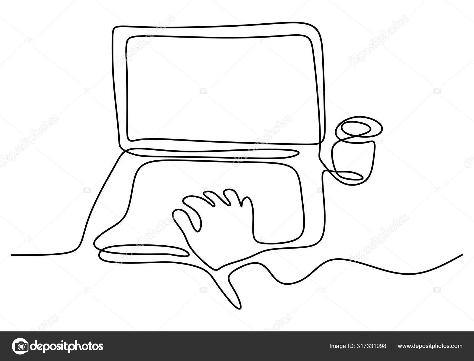 Continuous line drawing of hands typing on laptop computer. Single one ...