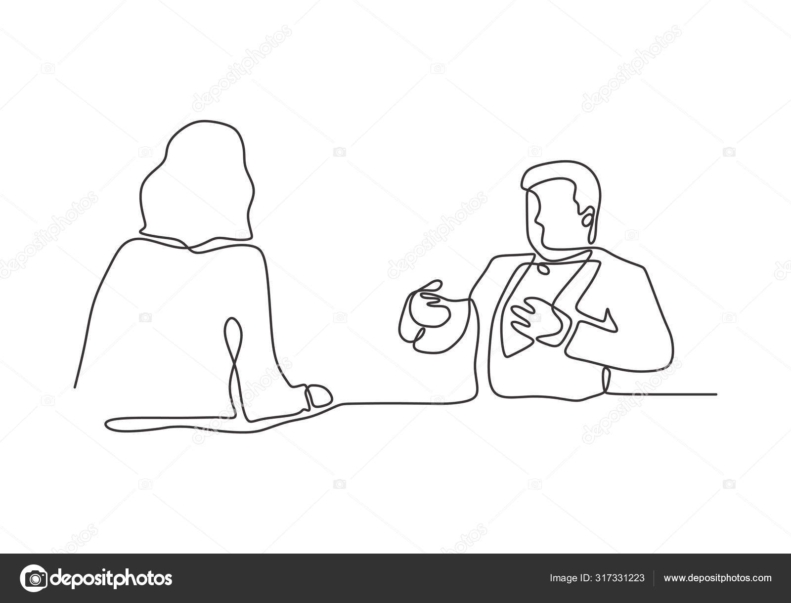Continuous one line drawing of job interview or business conversation ...