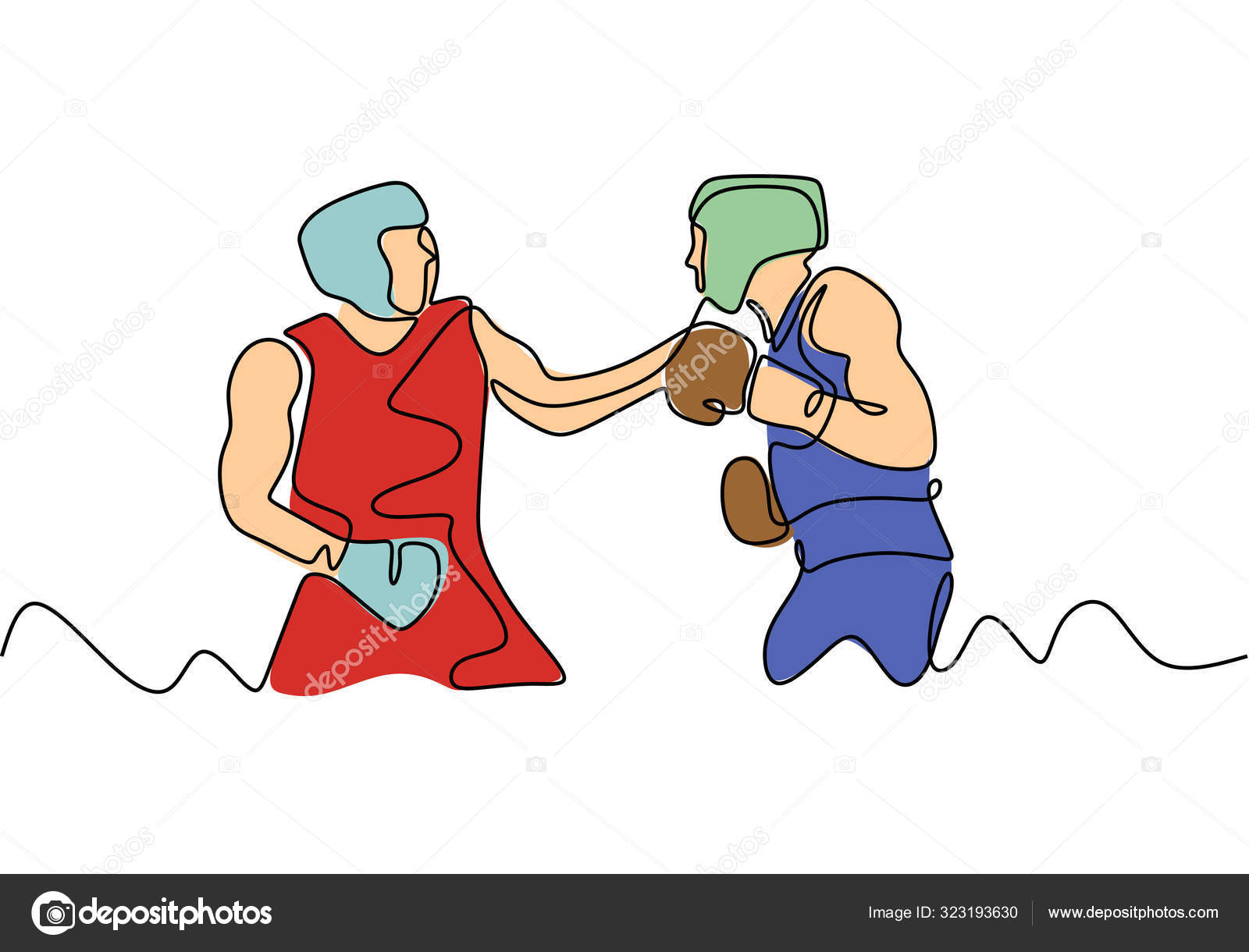 Continuous line drawing of boxing game sport. Two persons on fight and ...