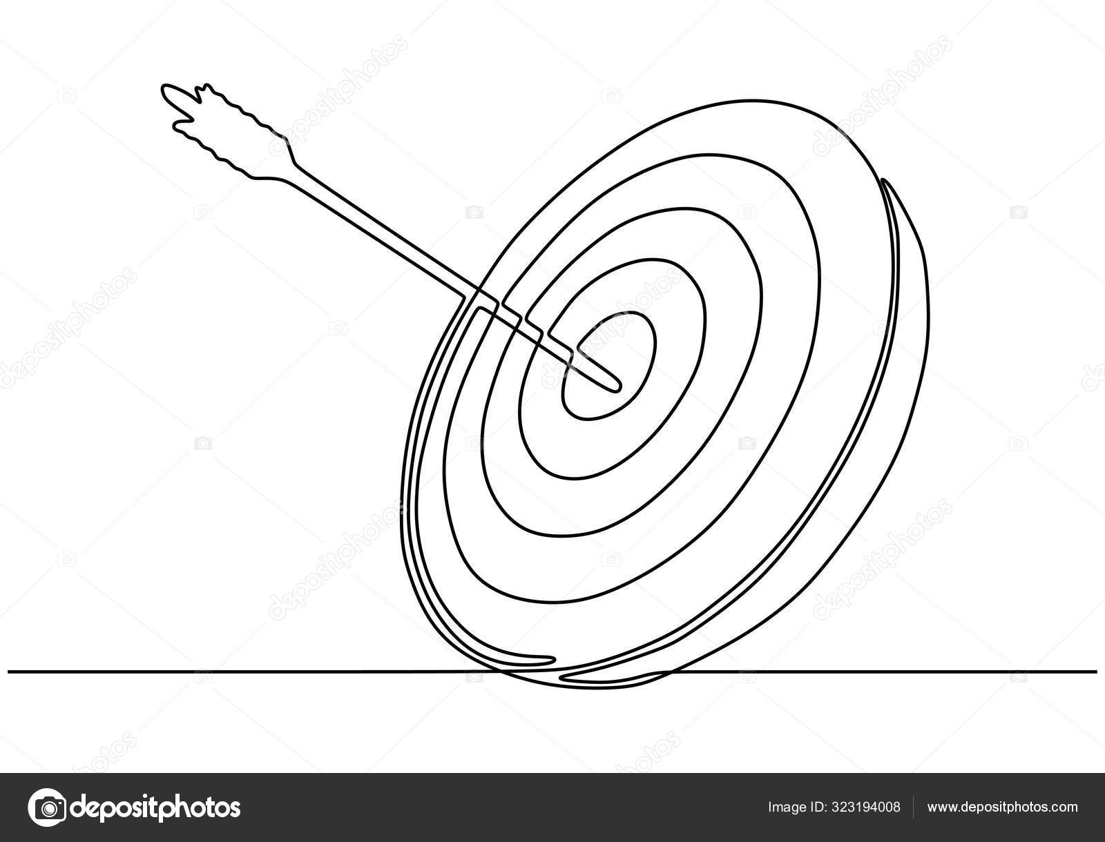 Continuous one line drawing of arrow on target circle. Stock Vector ...