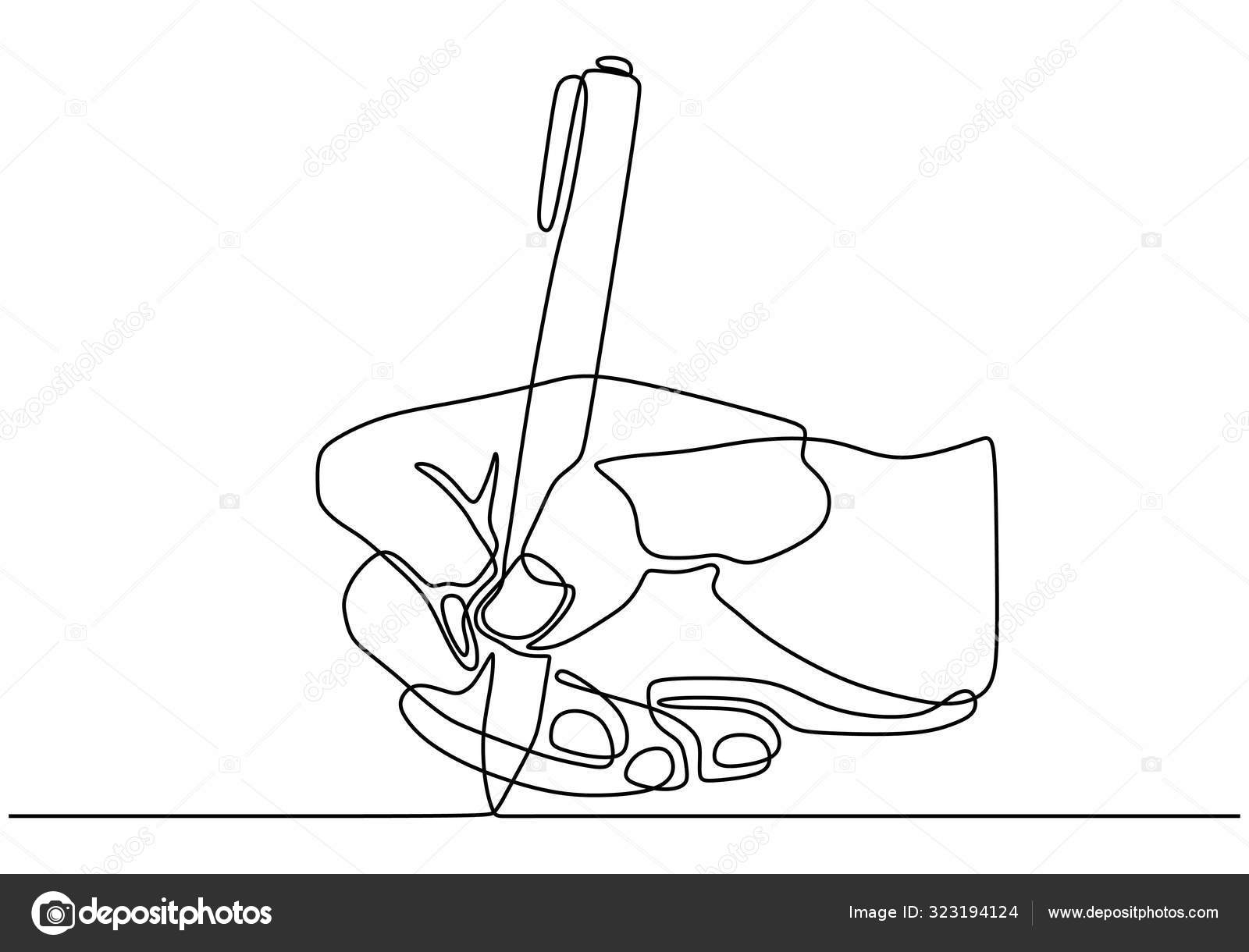 Continuous one line drawing of hand writing holding an ink pen or ...