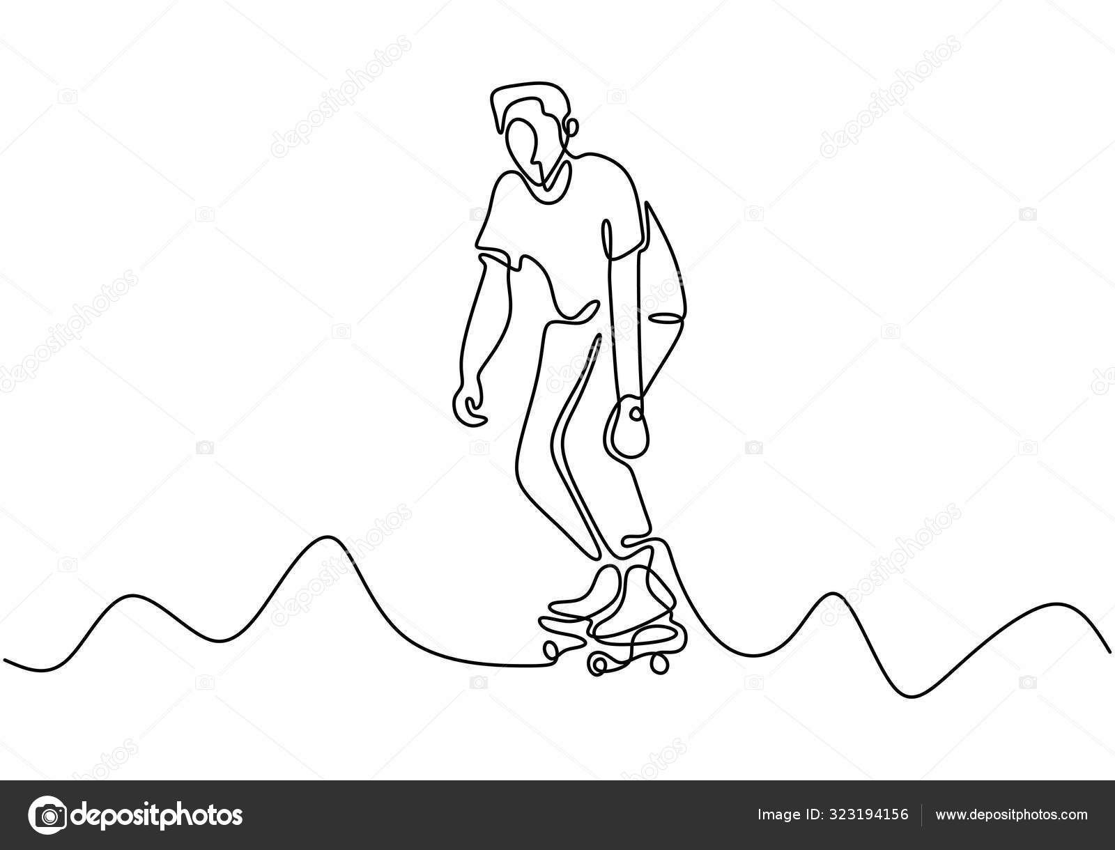 One continuous drawn line skateboard drawn by hand picture silhouette ...