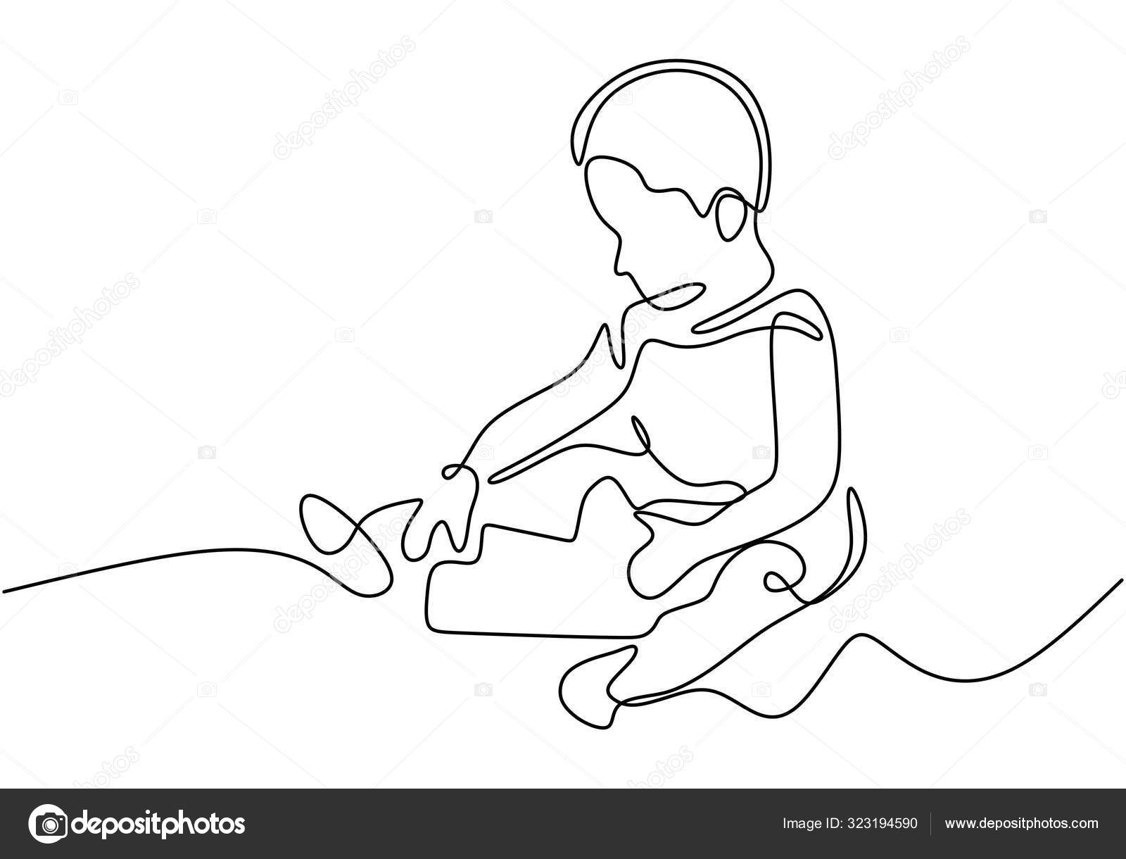 Continuous one line drawing of kids playing toys minimalism design ...