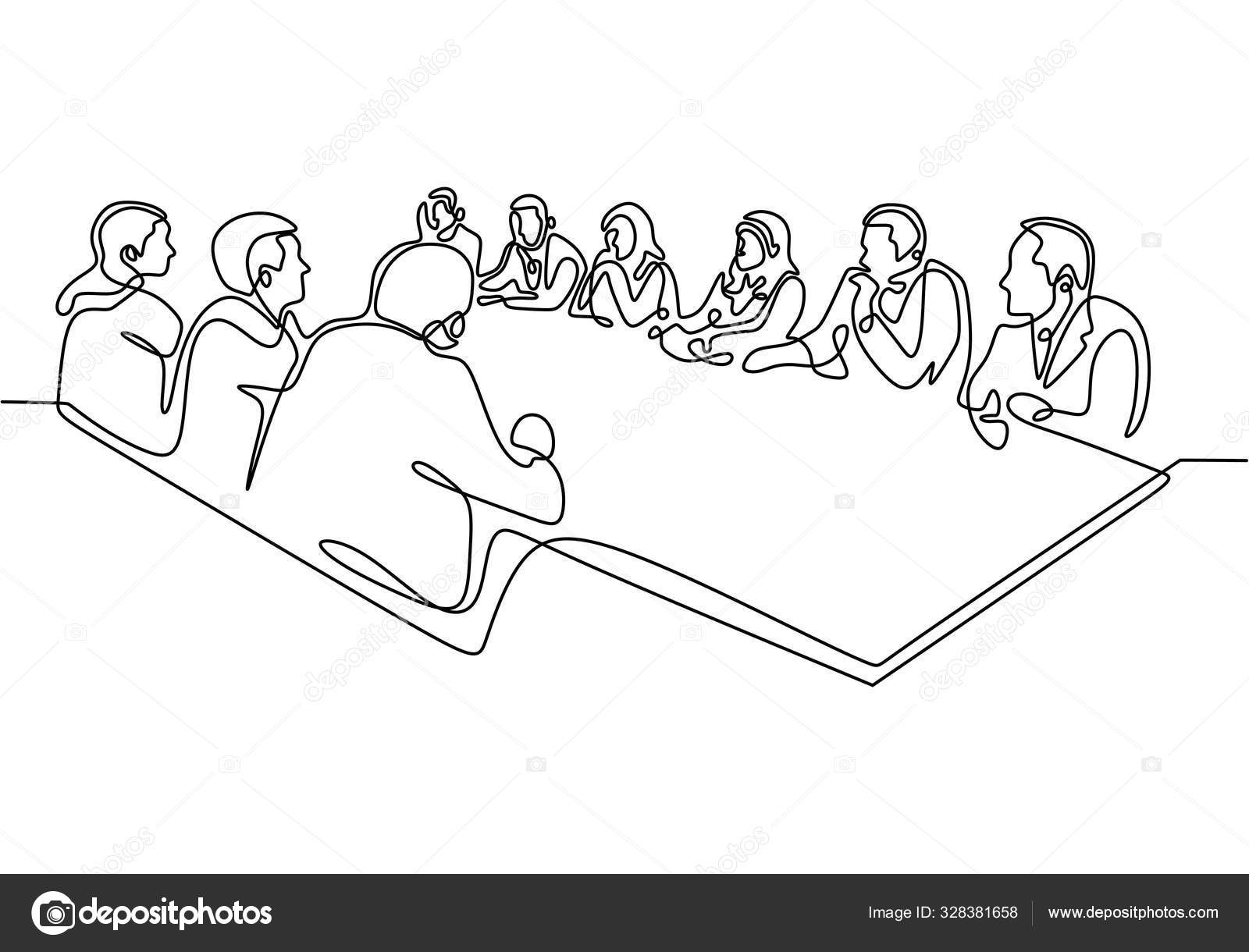 Continuous one line drawing of office workers at business meeting ... Continuous one line drawing of office workers at business meeting ...