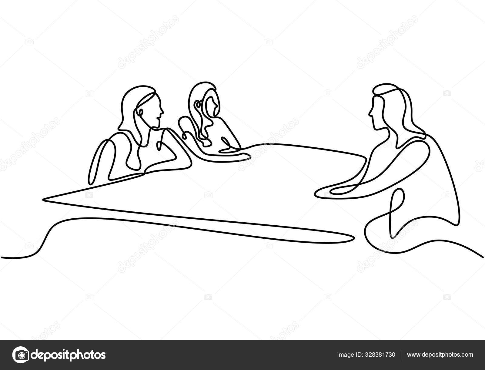 Team discussion one line drawing continuous hand drawn vector ...