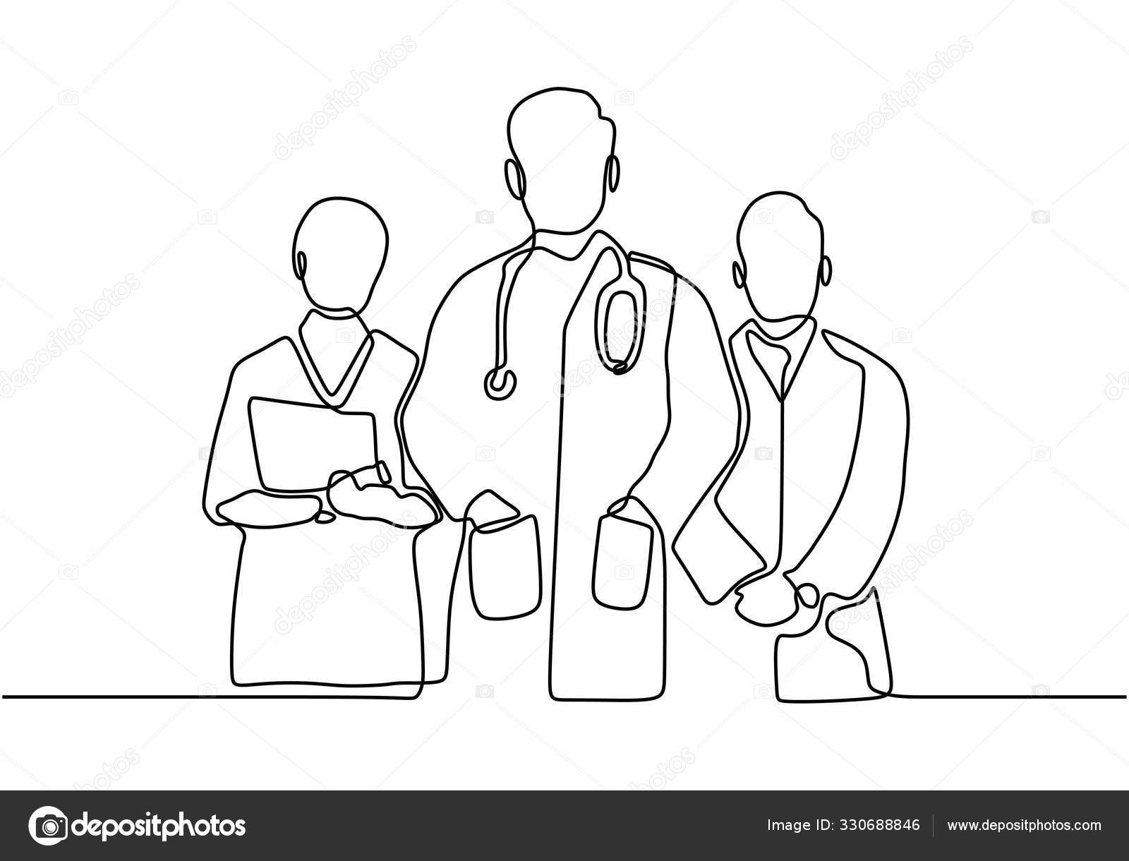 Continuous vector line drawing of team of doctors. Minimalism design of ...