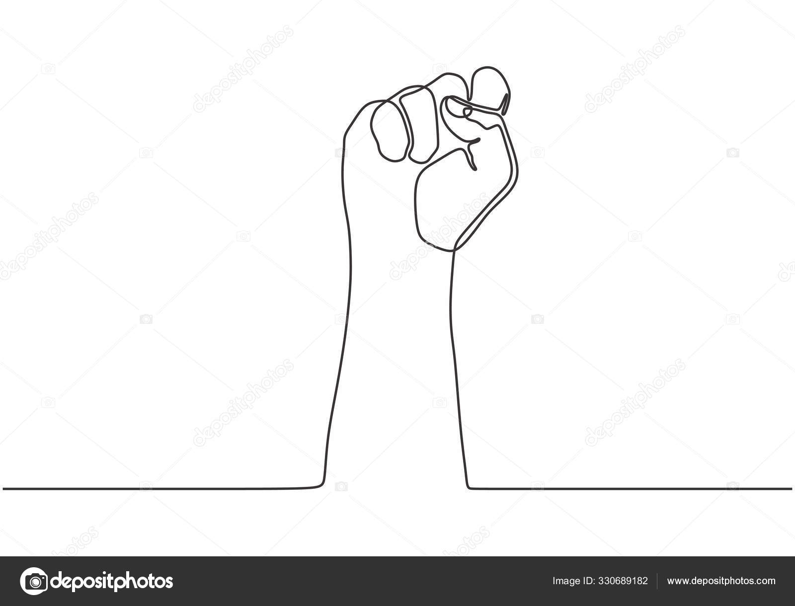 Continuous line drawing of fist hand. One hand drawn minimalism rebel ...