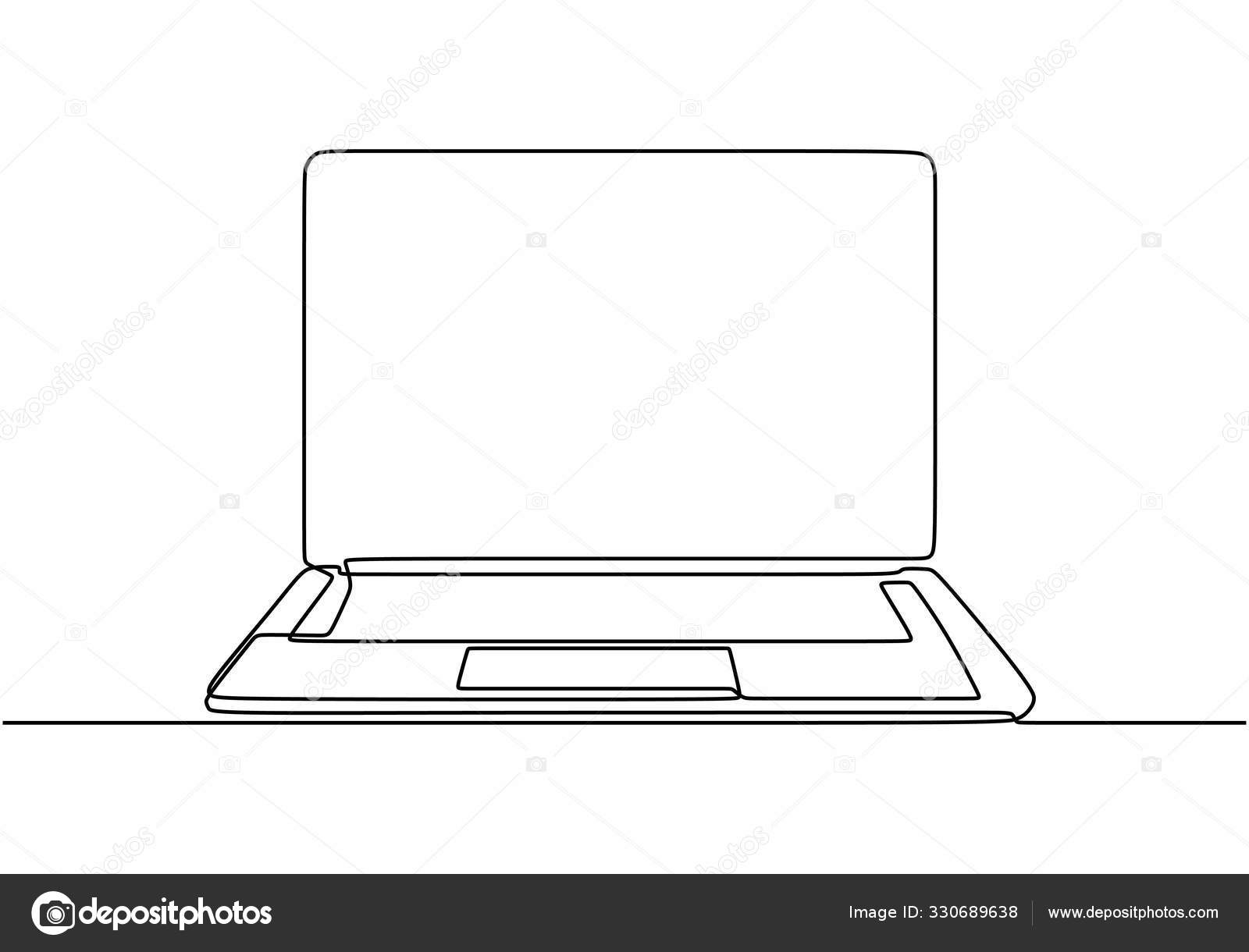 One line drawing of laptop gadget vector object. Illustration ...
