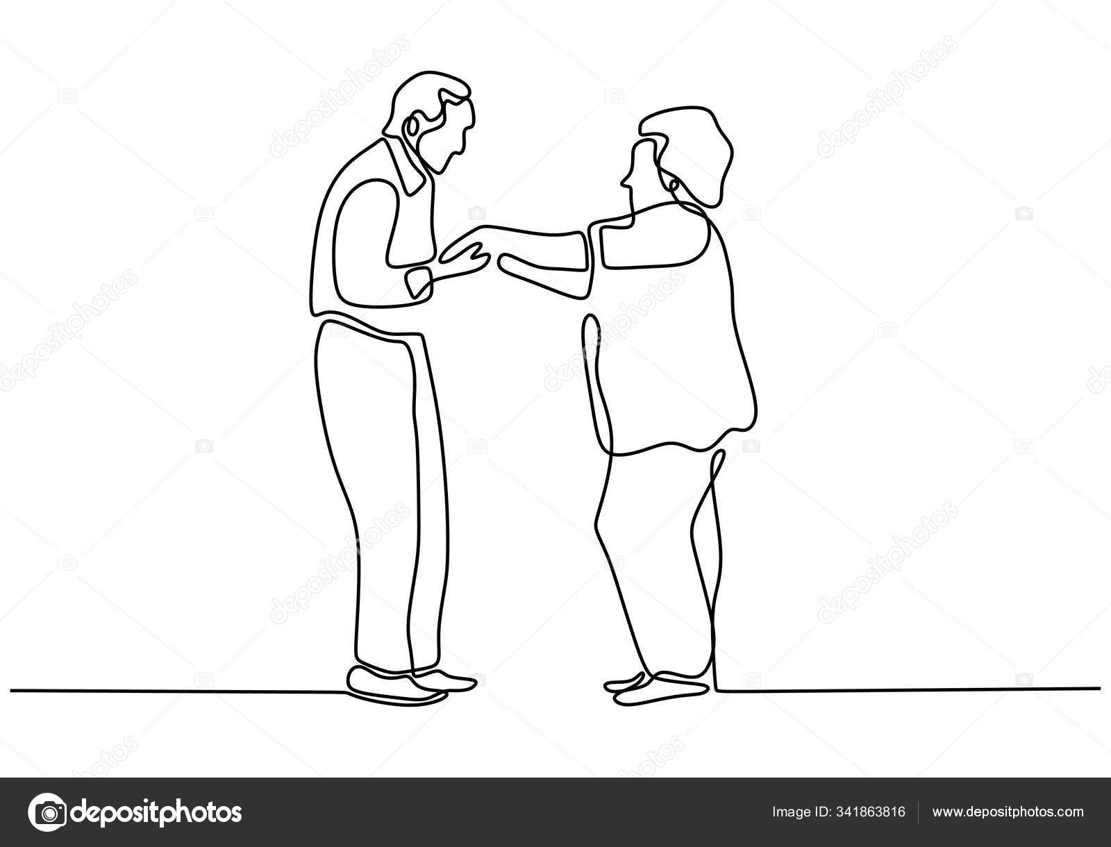 Continuous one line drawing of romantic couple. Old grandfather and ...