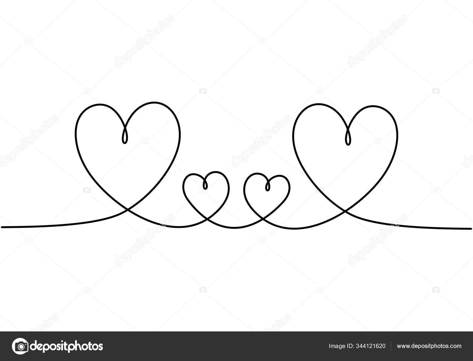 Hjerter kærlighed symbol, en linje tegning. Begrebet familiemedlemmer ...