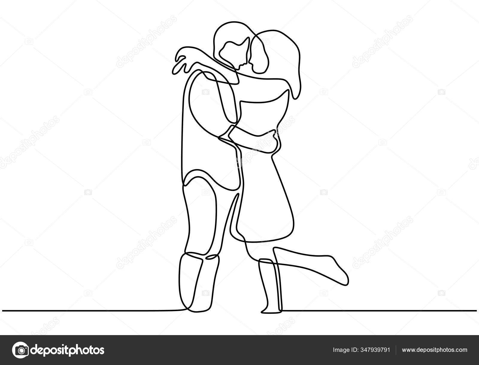 One Line Couple Love Romantic Continuous Hand Drawn Sketch People Stock ...