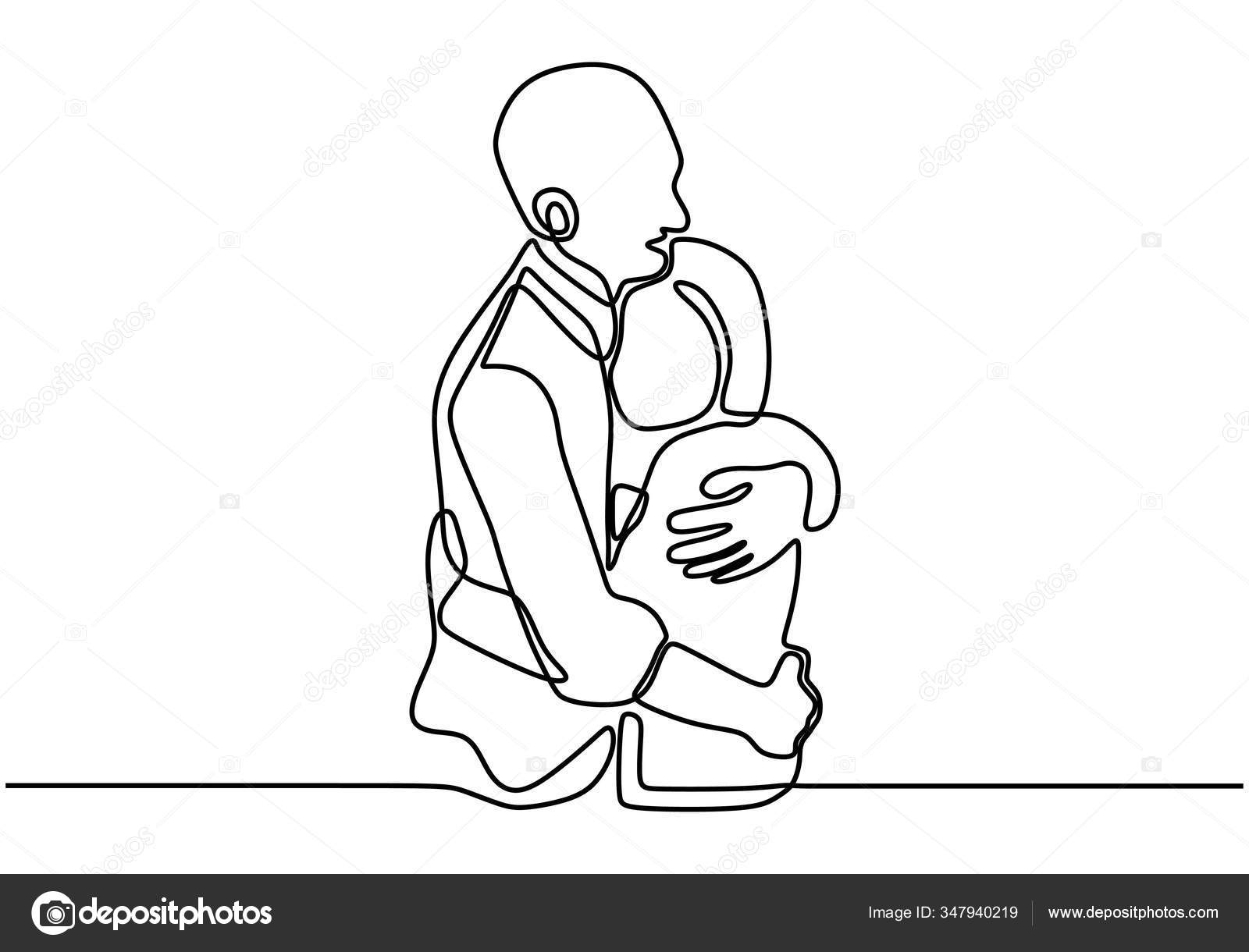 One Line Drawing Couple Embrace Lovers Concept Vector Illustration Man ...