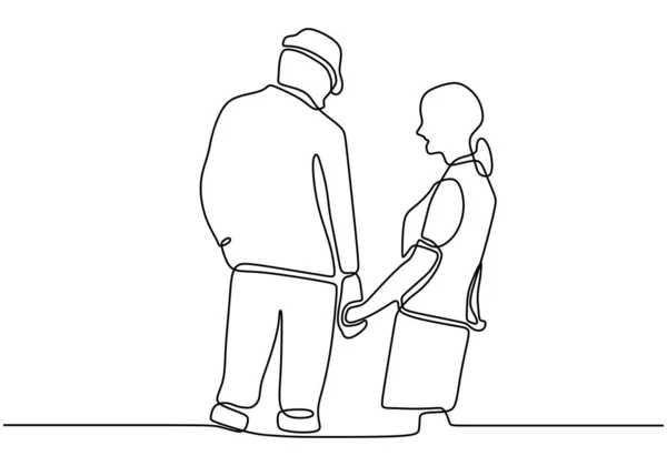 Continuous One Line Drawing Of Romantic Couple Old Grandfather And