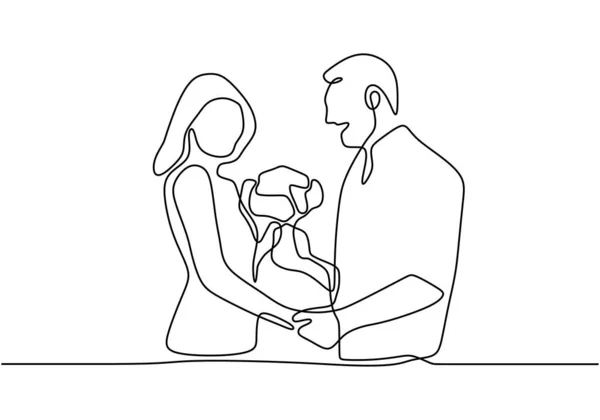 Continuous One Line Drawing Of Romantic Couple Old Grandfather And