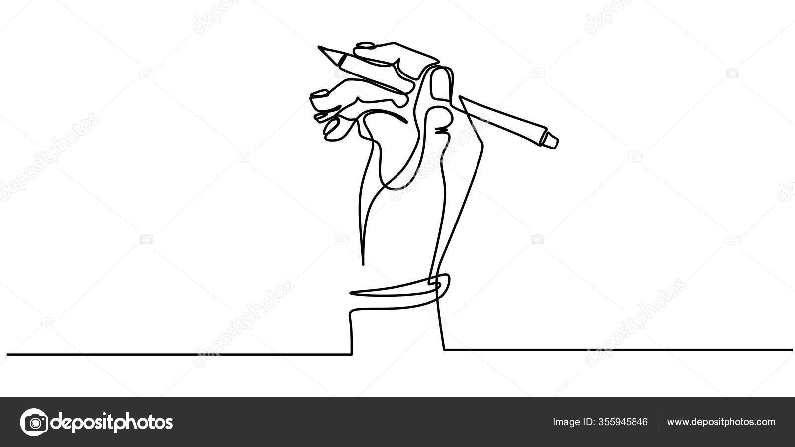 One Line Drawing Hand Holding Pen Writing Paper Minimalism Continuous ...