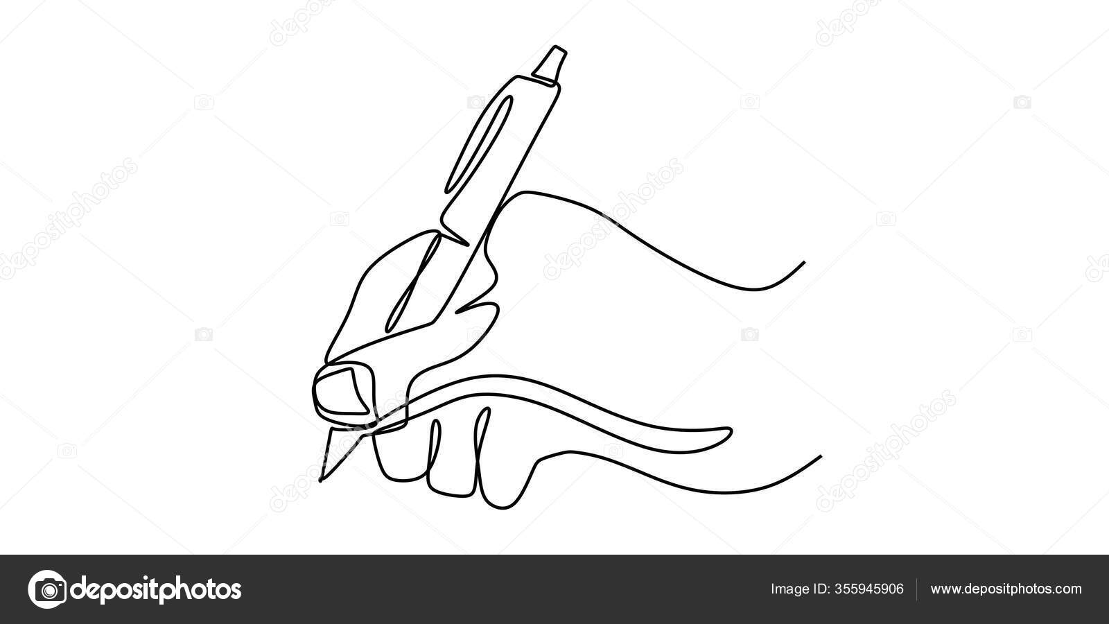 One Line Drawing Hand Holding Pen Writing Paper Minimalism Continuous ...