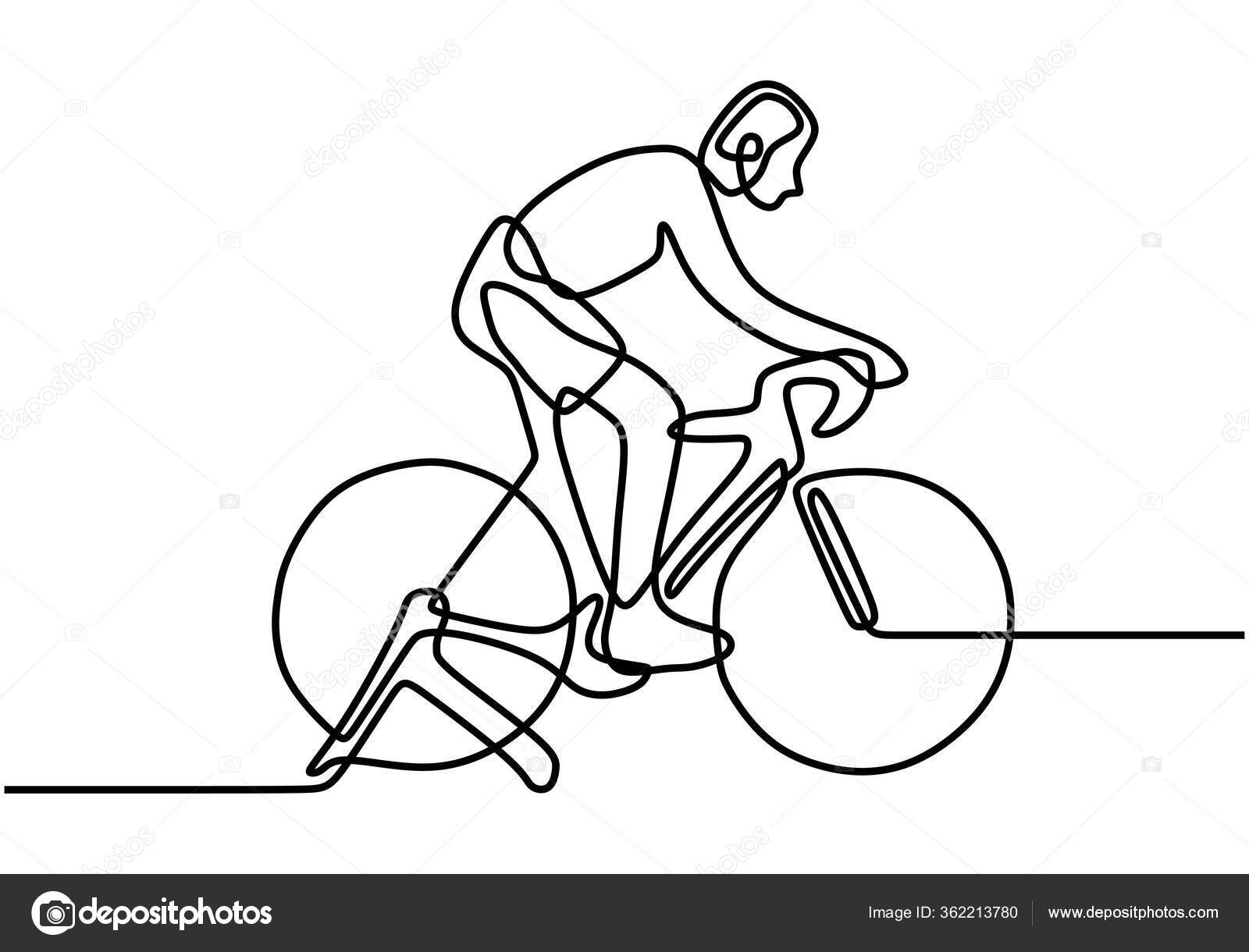 Continuous Line Drawings Cyclist Riding Bicycle Sport Fitness ...