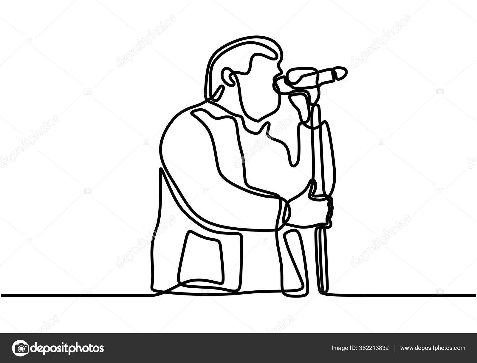 One Single Line Drawing Young Happy Male Singer Holding Microphone ...