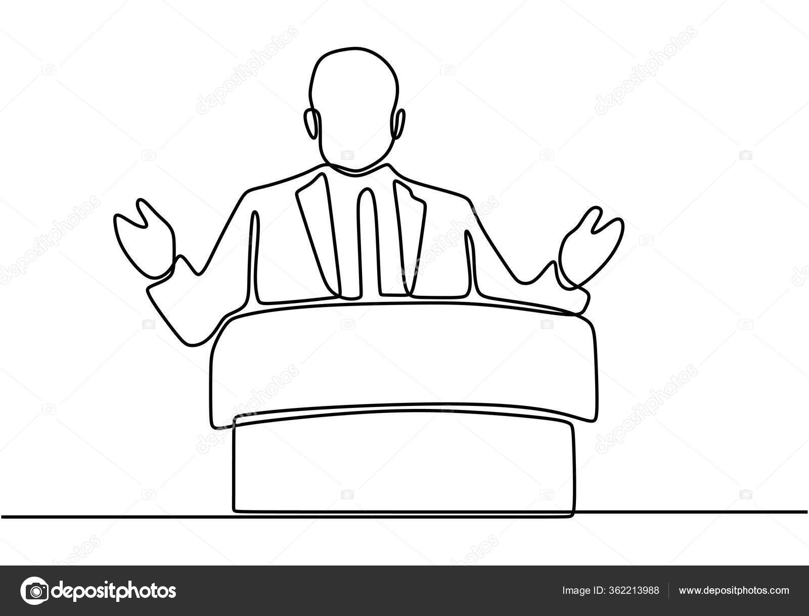 Dibujo Continuo Hombre Discurso Podio Concepto Empresario Político ...