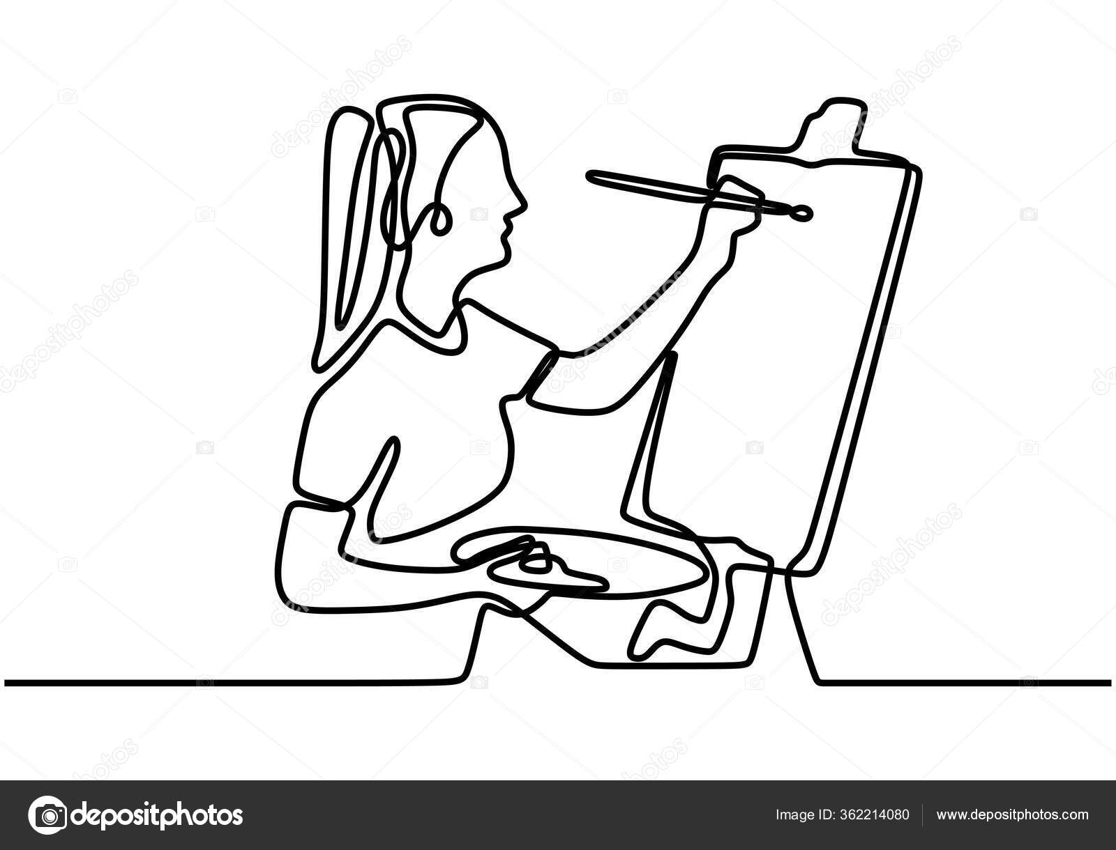 One One Line Drawing Girl Enjoy Standing Painting Canvas Express Stock ...