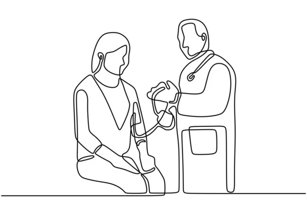 Continuous Line Drawing Doctor Check Patient Lying Bed Specialist ...