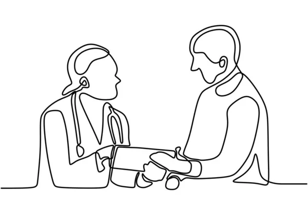 Continuous Line Drawing Doctor Check Patient Lying Bed Specialist ...