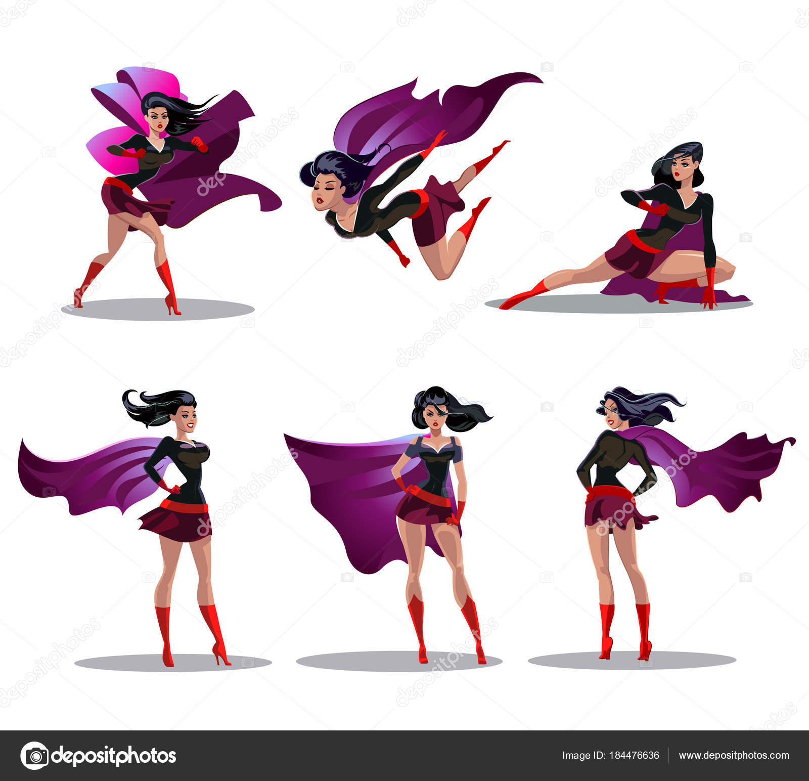 Comic superwoman actions in different poses. Female superhero vector ...