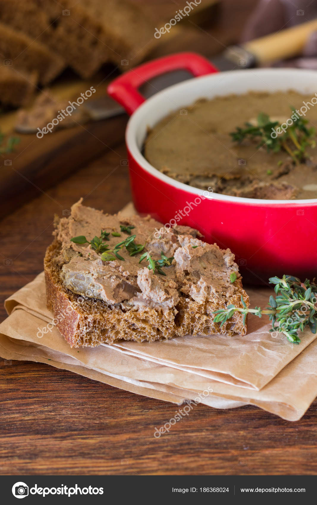 Homemade Liver Pate Paste Served Fresh Bread Thyme Sandwiches Liver ...