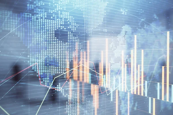 Stock and bond market graph and world map with trading desk bank office ...