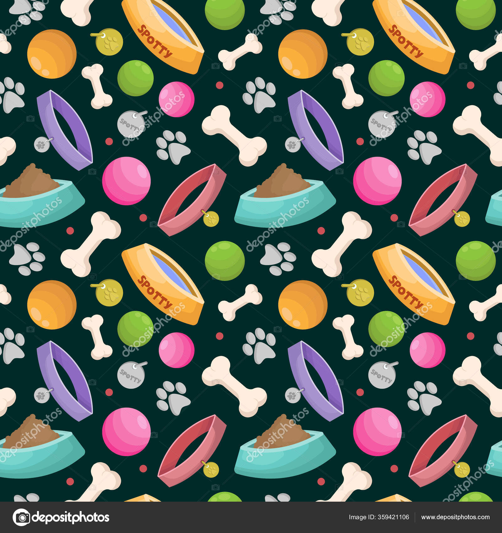 Pet Shop Vector Seamless Pattern Pet Stuff Black Background Fabric ...