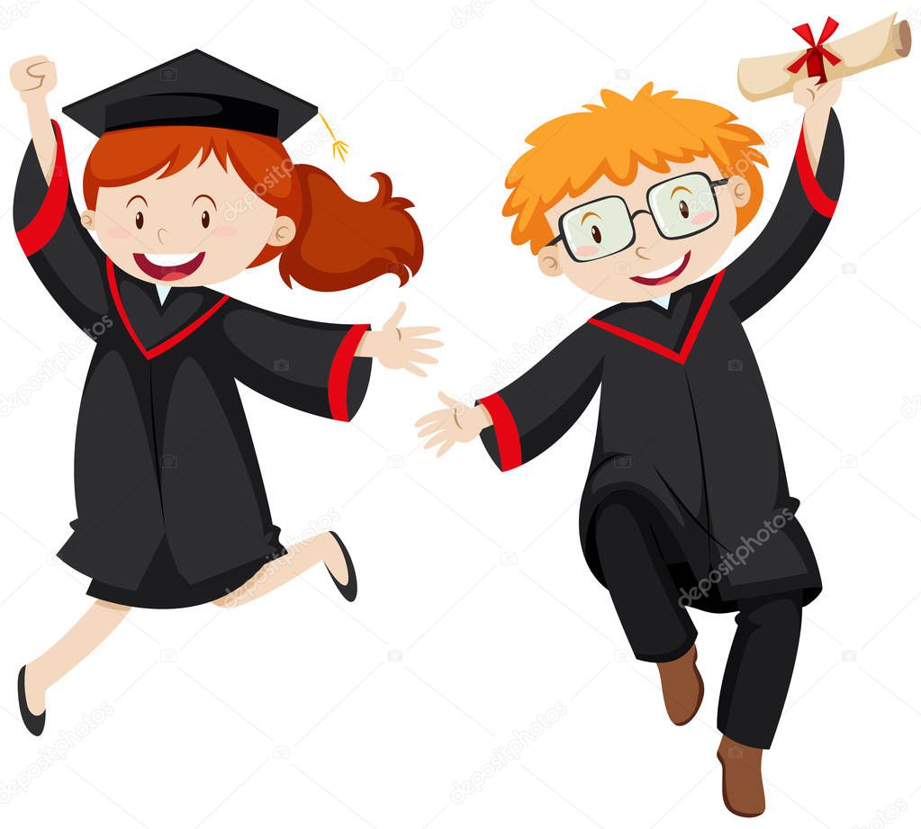 Two graduated students in graduation gowns — Stock Vector ...