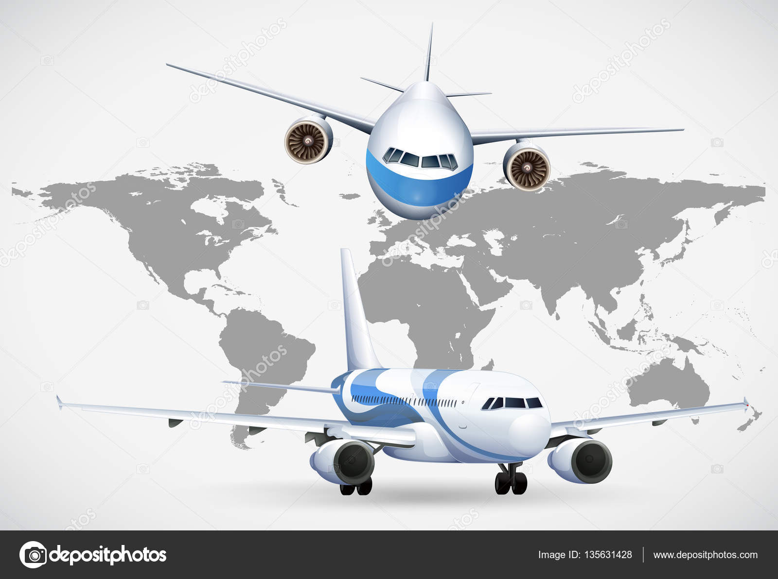 Two angles of airplanes on world map Stock Vector by ©blueringmedia ...