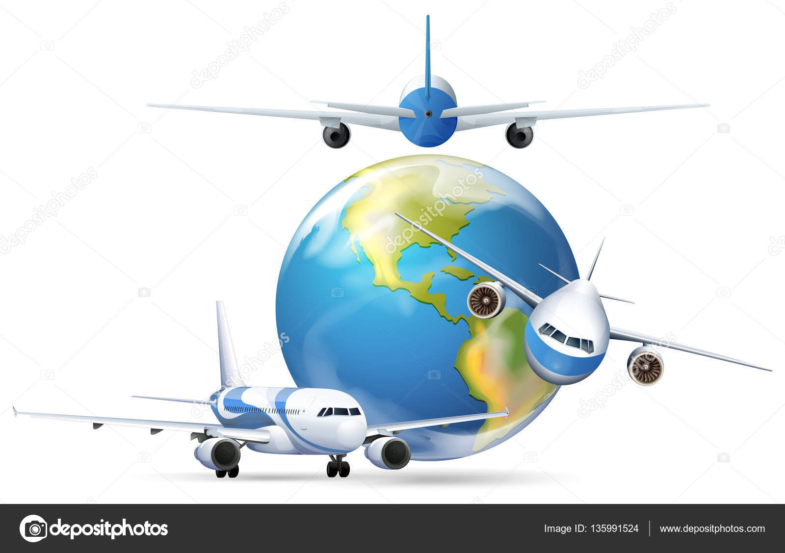 Aviones volando alrededor del planeta tierra Vector de stock #135991524 ...