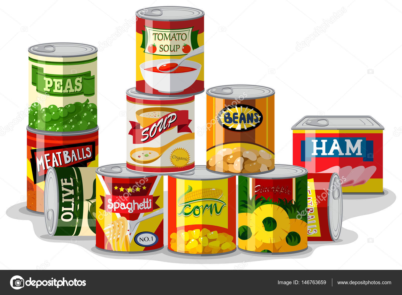 Berbagai jenis makanan kaleng Vektor Stok oleh ©blueringmedia 146763659