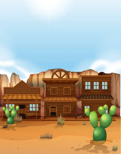 Desert scene with western style buildings - Stock Image - Everypixel
