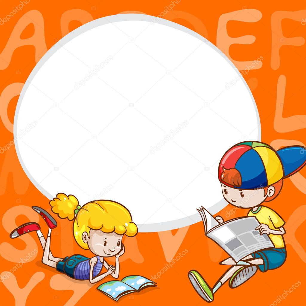 Border template with two kids reading books — Stock Vector ...