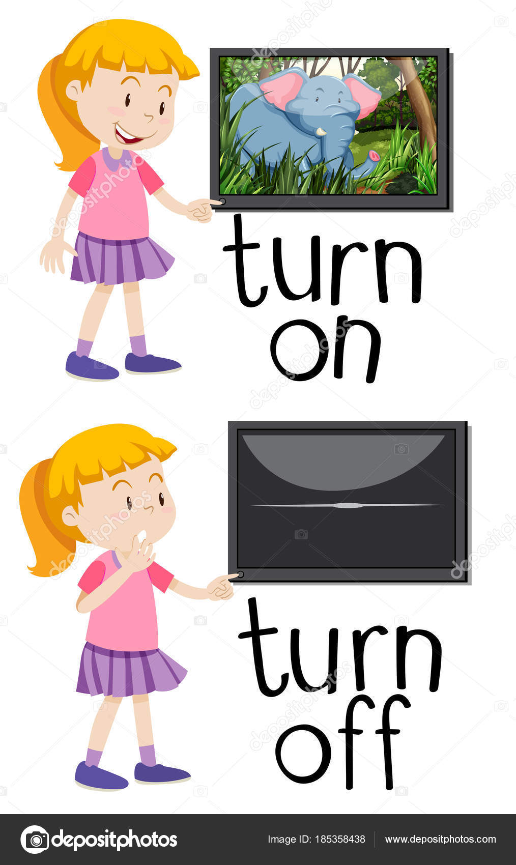 Opposite words for turn on and turn off Stock Vector Image by ...