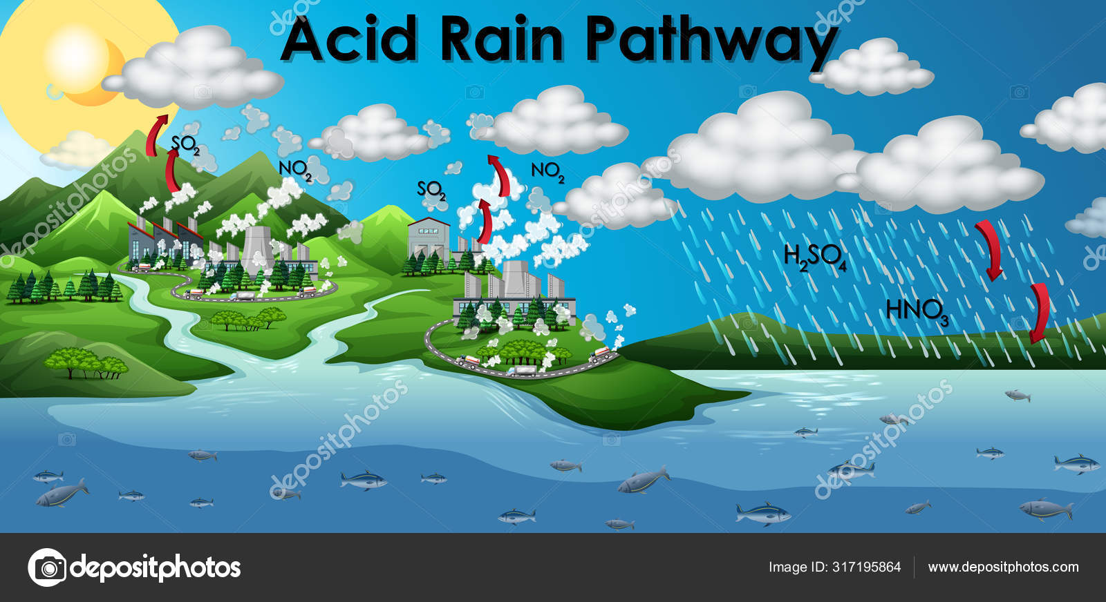 Diagram showing acid rain pathway Stock Vector Image by ©blueringmedia ...