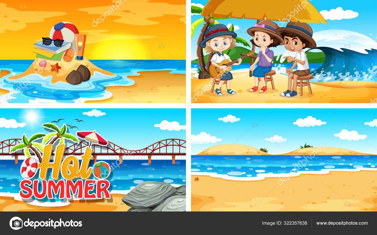 Four background scenes with summer on the beach Stock Vector by ...