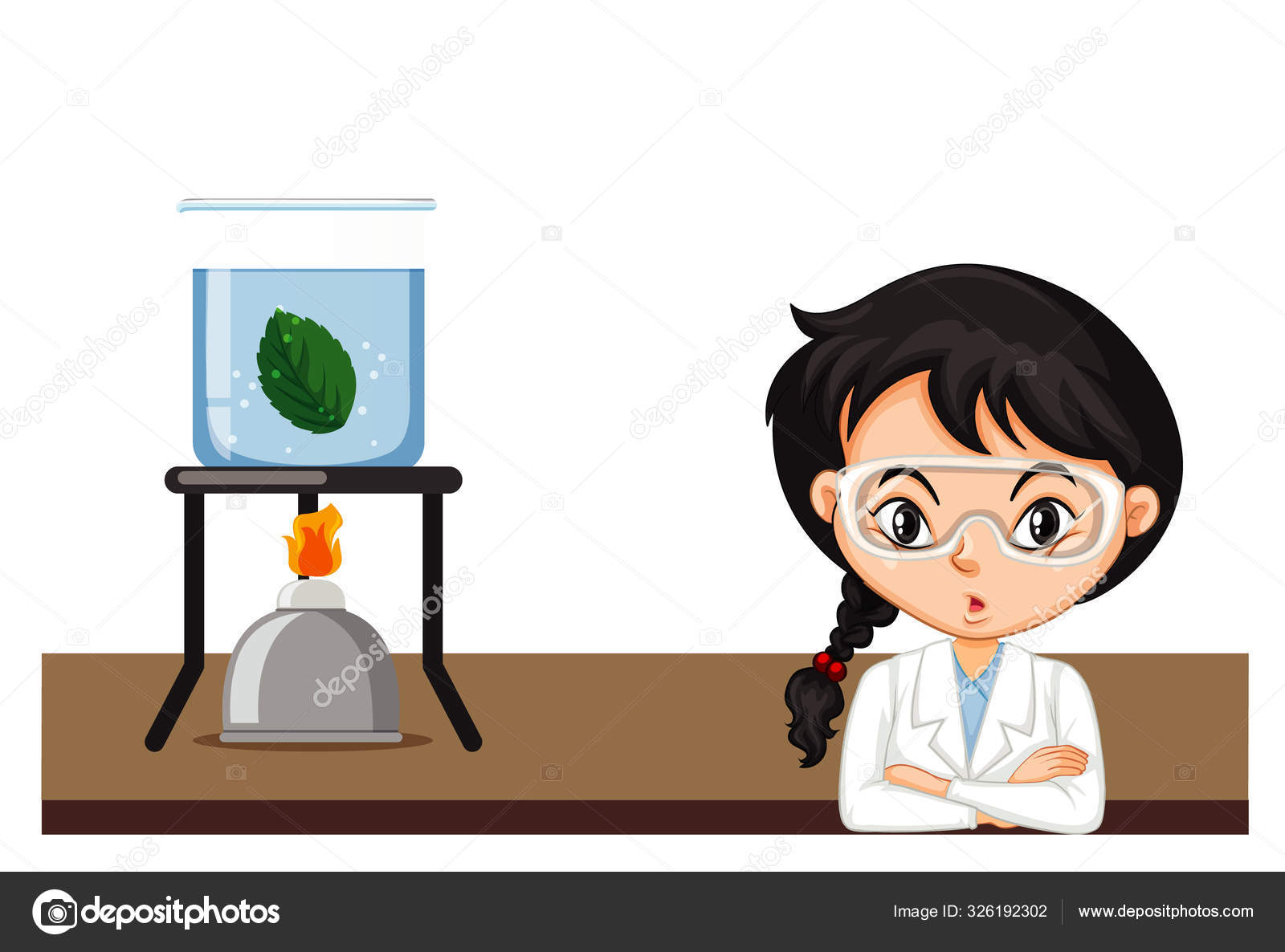 Chica haciendo experimento en hoja verde Vector de stock #326192302 de ...