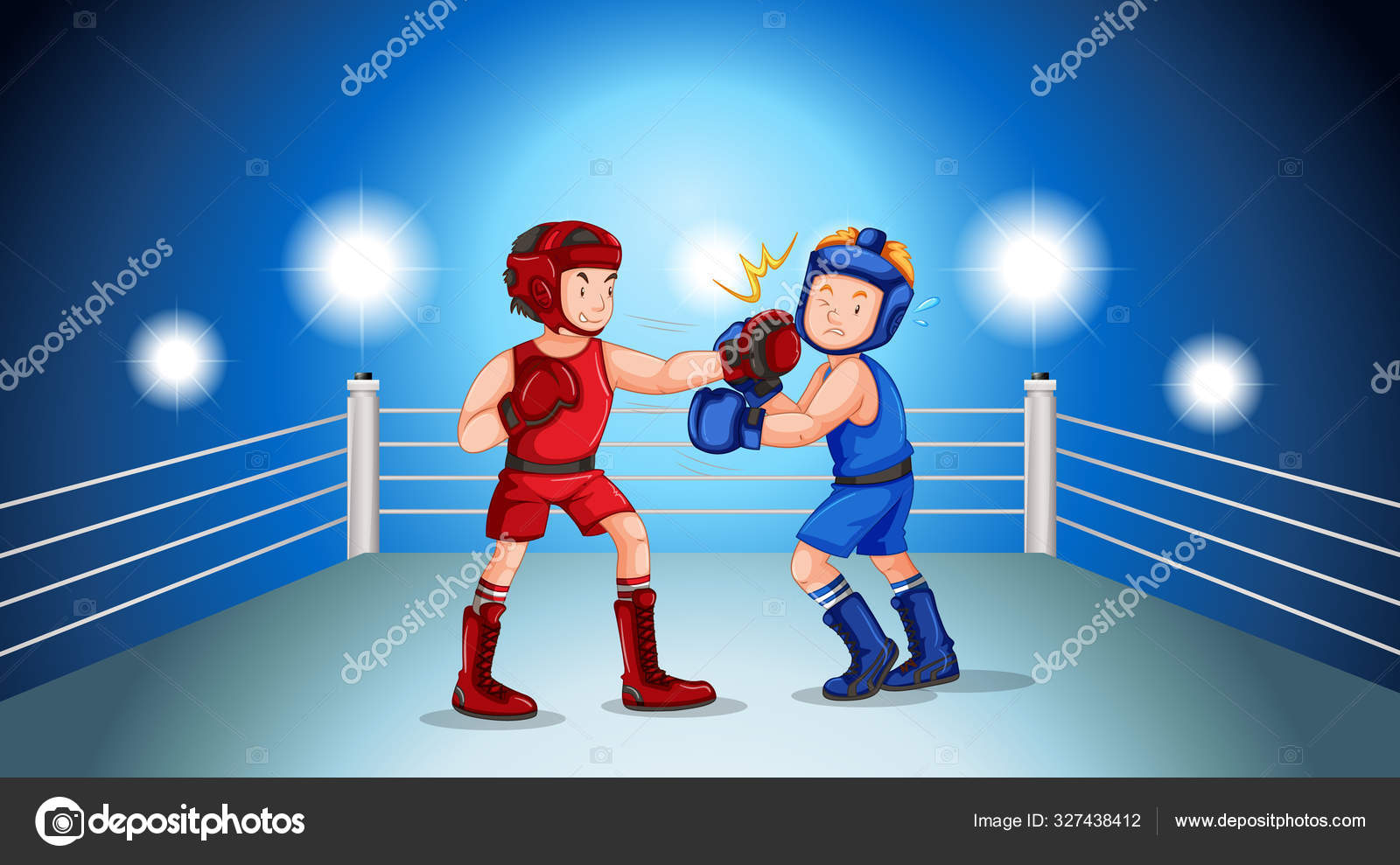 Boxers lutando no ringue de boxe Vetor de ©blueringmedia 327438412