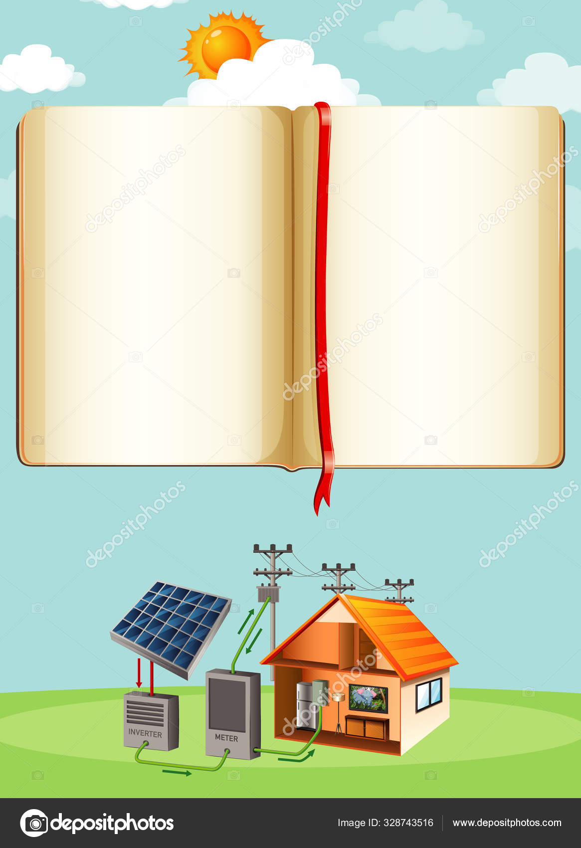 Diagrama que muestra cómo funciona la célula solar en casa Vector de ...
