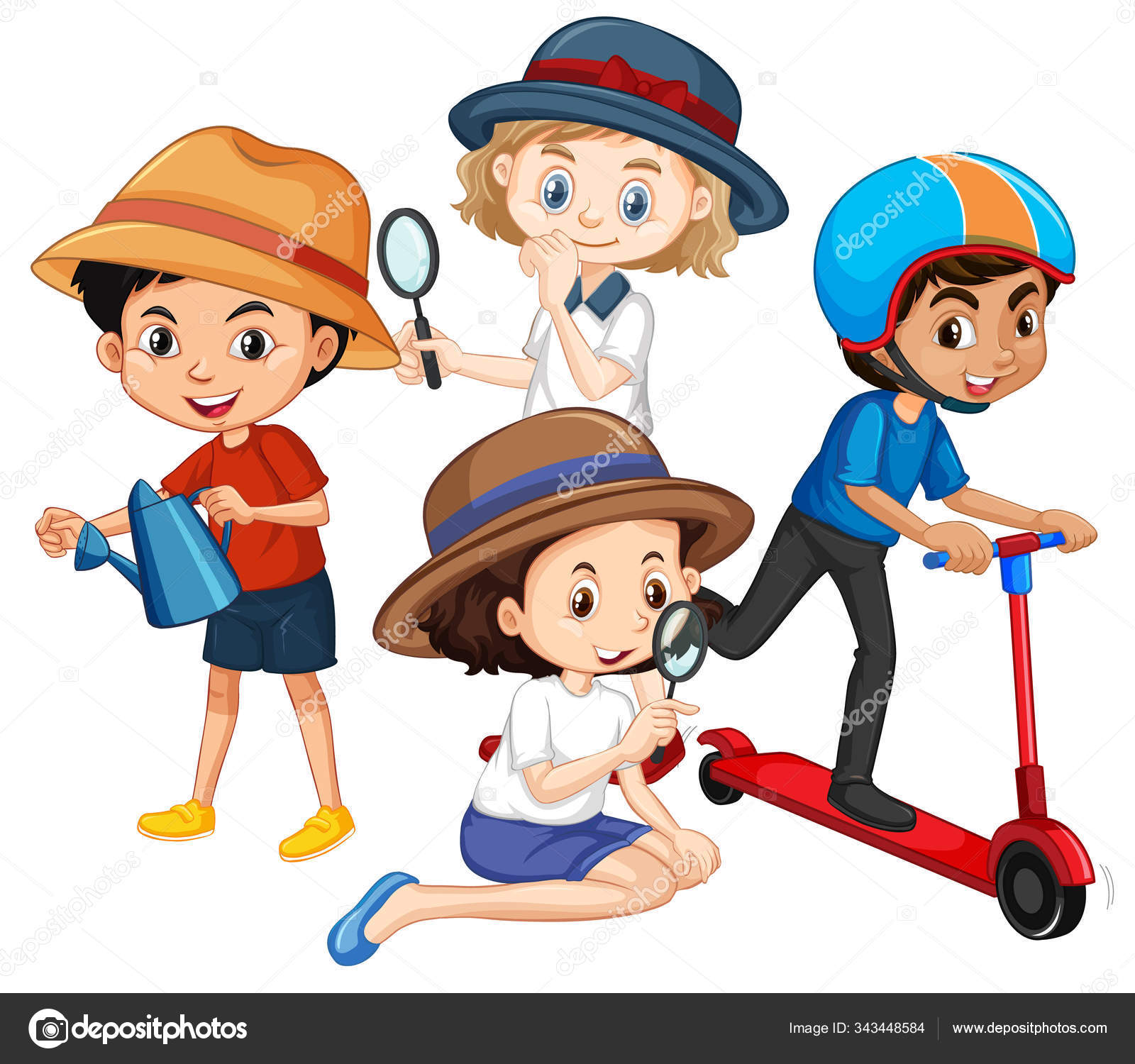 Kids Using Magnifying Glass Clip Art