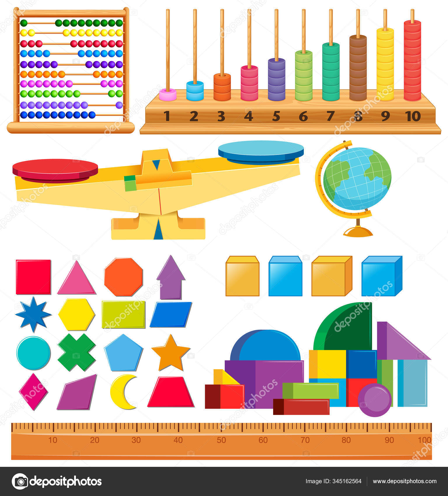 Set of geometry shapes and other school items Stock Vector Image by ...