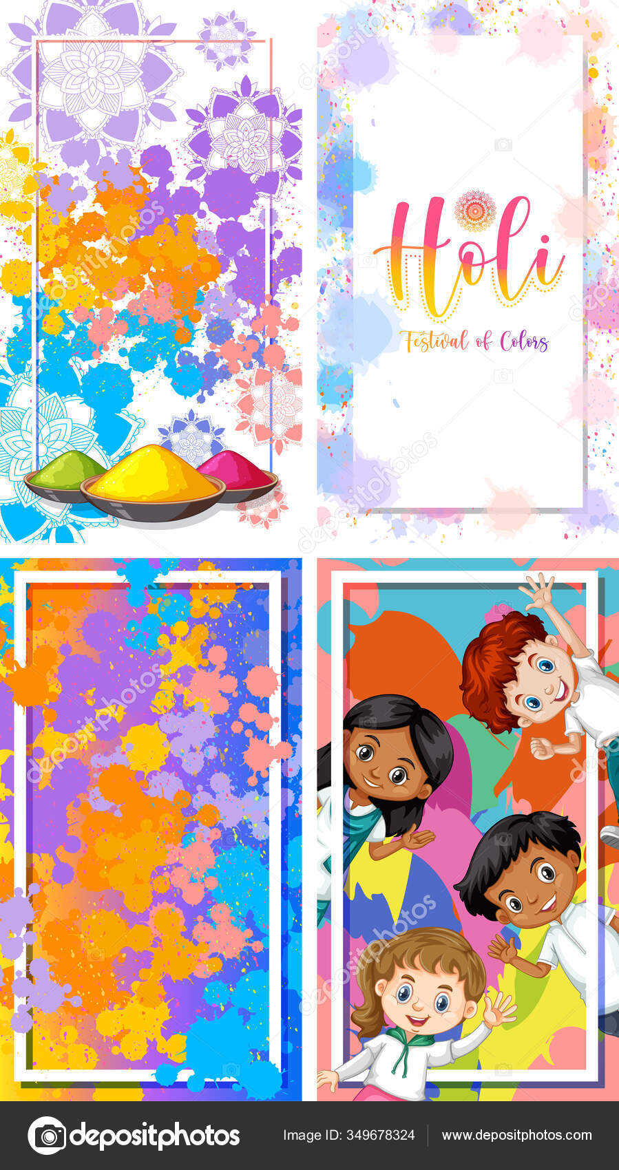 Four Frame Templates Holi Festival Theme Illustration Stock Vector by ...