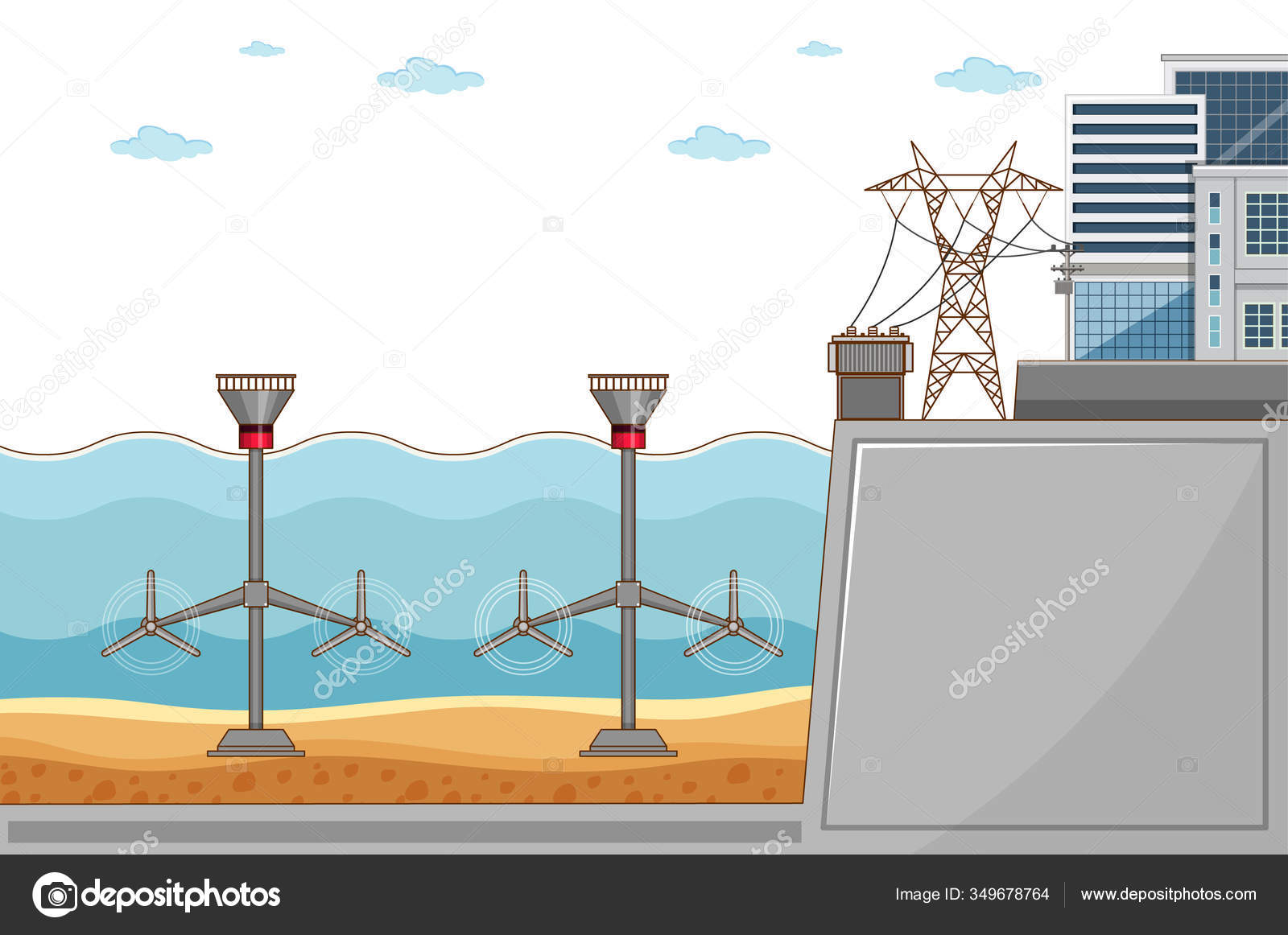 Diagram Showing Water Power Generating Electricity Used City ...