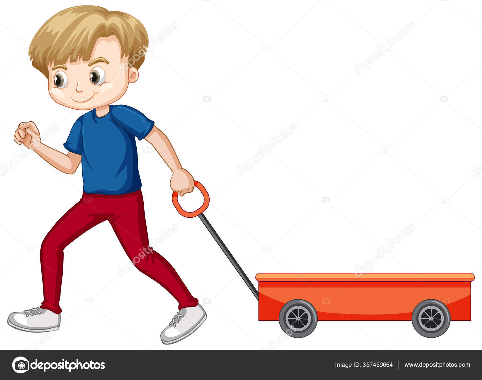 Boy Pulling Red Wagon White Background Illustration Stock Vector by ...