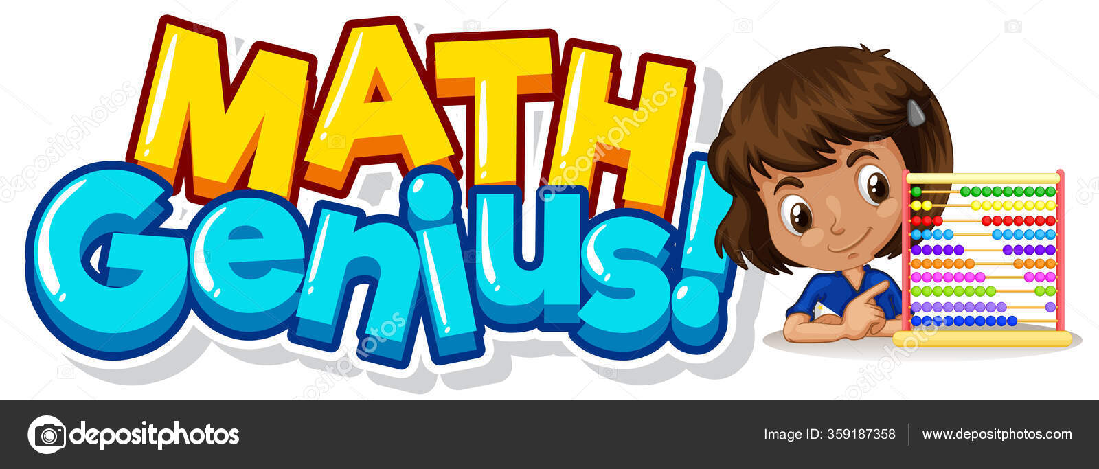 Font Design Word Math Genius Cute Girl Illustration Stock Vector Image ...